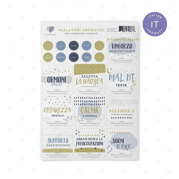 MyMakes Inhaler Bottle Labels | Italian Singular Sheet - Essential Oil ...